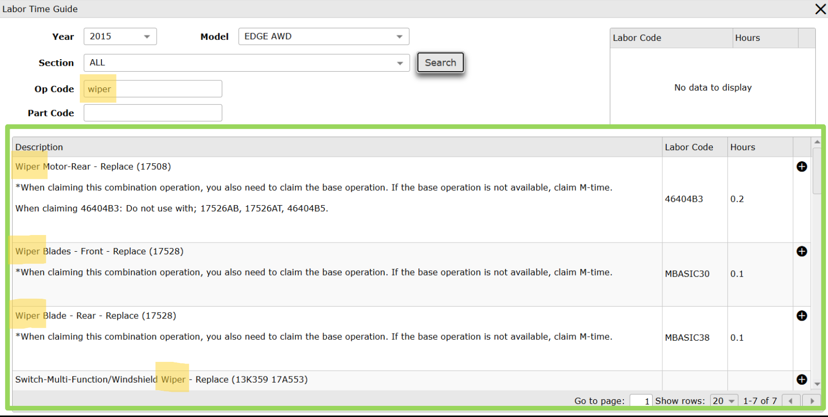 Labor Time Guide (LTG): Keyword Search Feature for Ford