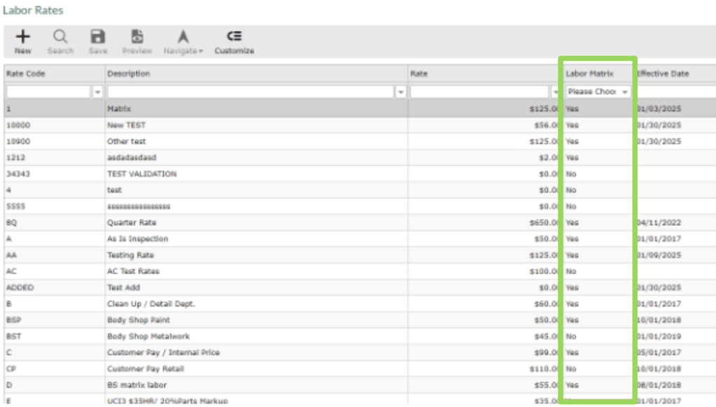 Repair Order Labor Rate and Matrix Calculation
