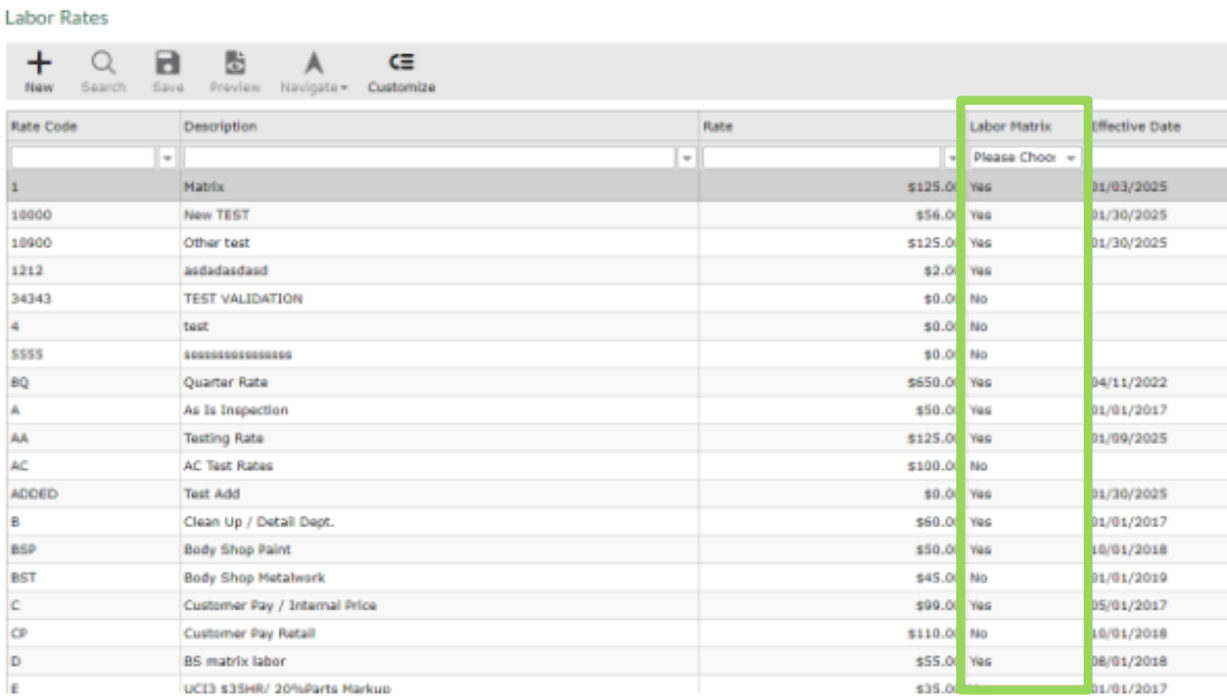 Repair Order Labor Rate and Matrix Calculation