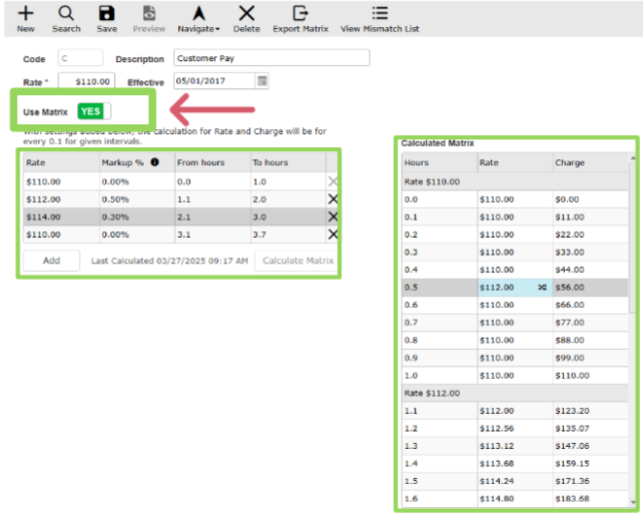 Repair Order Labor Rate and Matrix Calculation