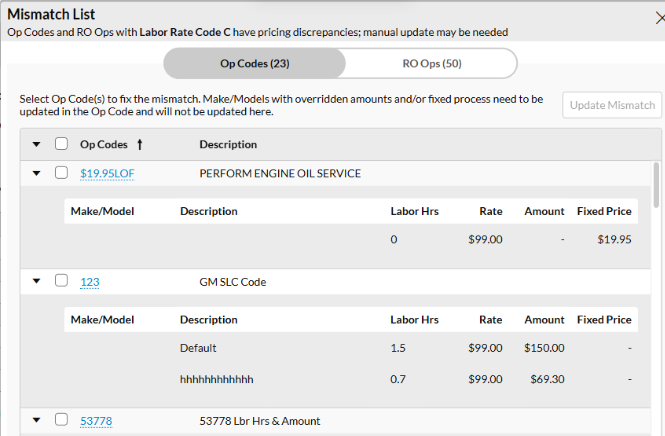 Repair Order Labor Rate and Matrix Calculation