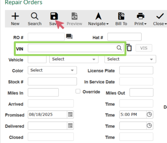Create a Repair Order (RO)